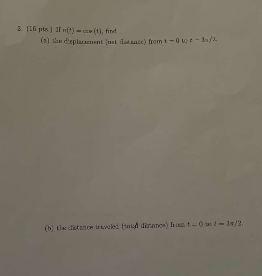Solved 3. (16 pts.) If v(t)=cos(t), find (a) the | Chegg.com