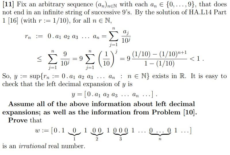 Solved [11] Fix an arbitrary sequence (an)n∈N with each | Chegg.com