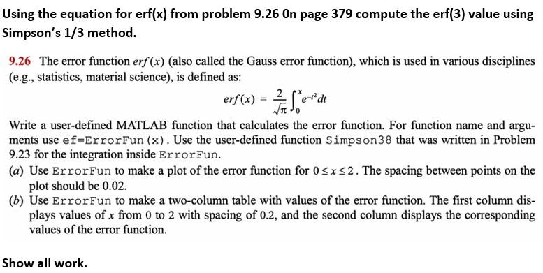 Using the equation for erf(x) from problem 9.26 On | Chegg.com