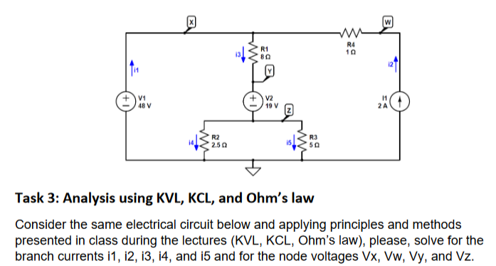 Solved X] W } R1 R4 10 14 V1 48 V V2 19 V 2A R2 2.50 R3 59 | Chegg.com