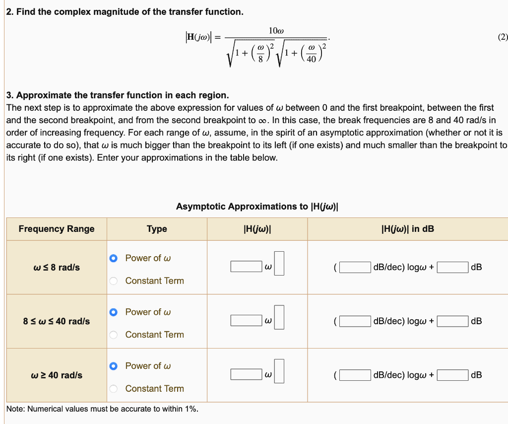 Solved 2. Find the complex magnitude of the transfer | Chegg.com