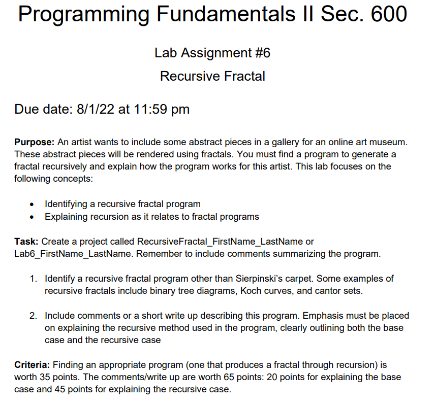 Solved Programming Fundamentals II Sec. 600 Lab Assignment | Chegg.com