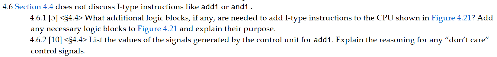 Solved 4.6 Section 4.4 does not discuss I-type instructions | Chegg.com