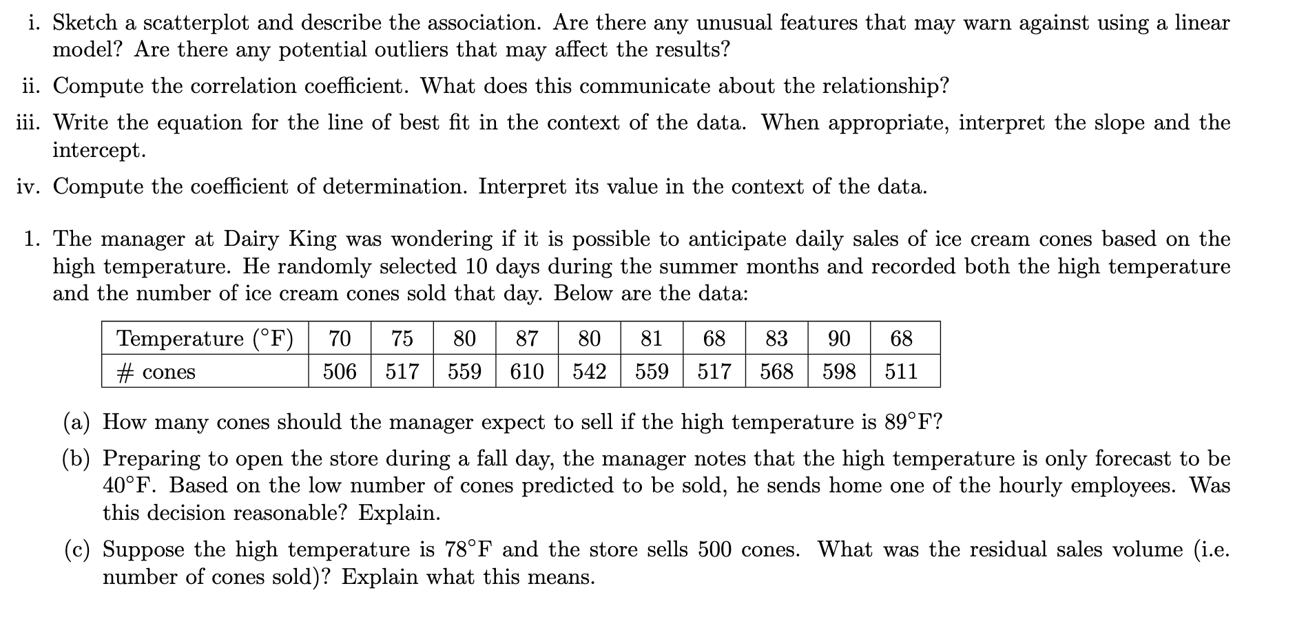 Solved i. Sketch a scatterplot and describe the association. | Chegg.com