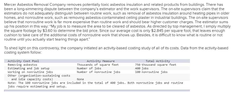 Solved Mercer Asbestos Removal Company removes potentially | Chegg.com