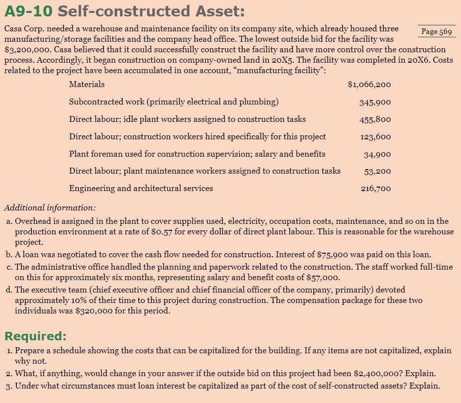 Solved 455,800 A9-10 Self-constructed Asset: Casa Corp. | Chegg.com