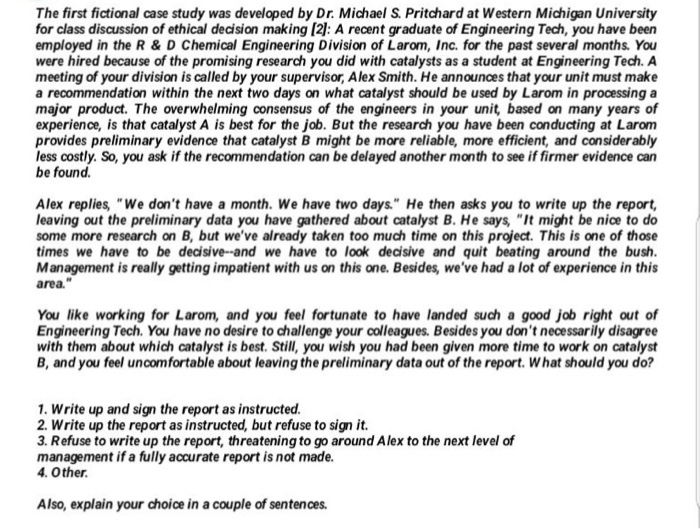 Solved The first fictional case study was developed by Dr. | Chegg.com