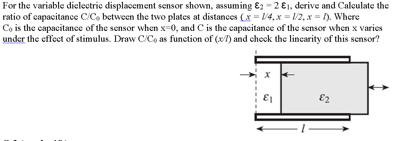 Solved = For the variable dielectric displacement sensor | Chegg.com