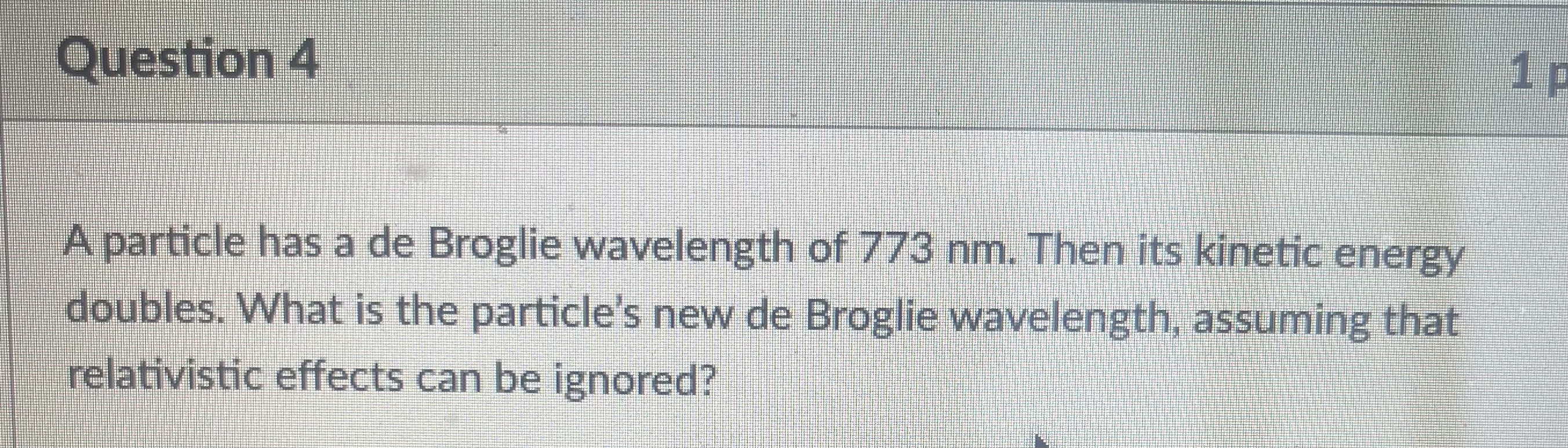 Solved Question 4A particle has a de Broglie wavelength of | Chegg.com