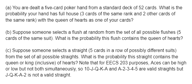 Solved (a) You are dealt a five-card poker hand from a | Chegg.com