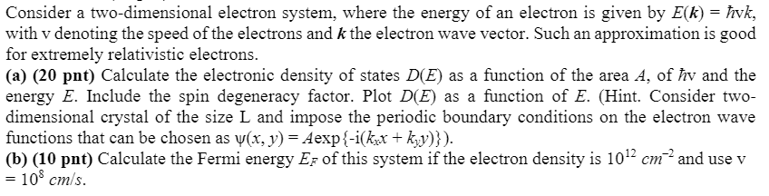 Solved Consider a two-dimensional electron system, where the | Chegg.com