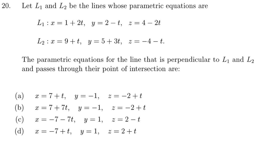 Solved Let L1 and L2 be the lines whose parametric equations | Chegg.com