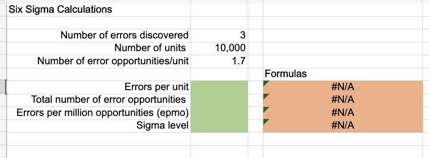 Solved Six Sigma Calculations Number of errors discovered | Chegg.com