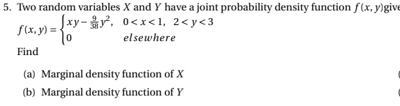 Solved 5. Two random variables X and Y have a joint | Chegg.com