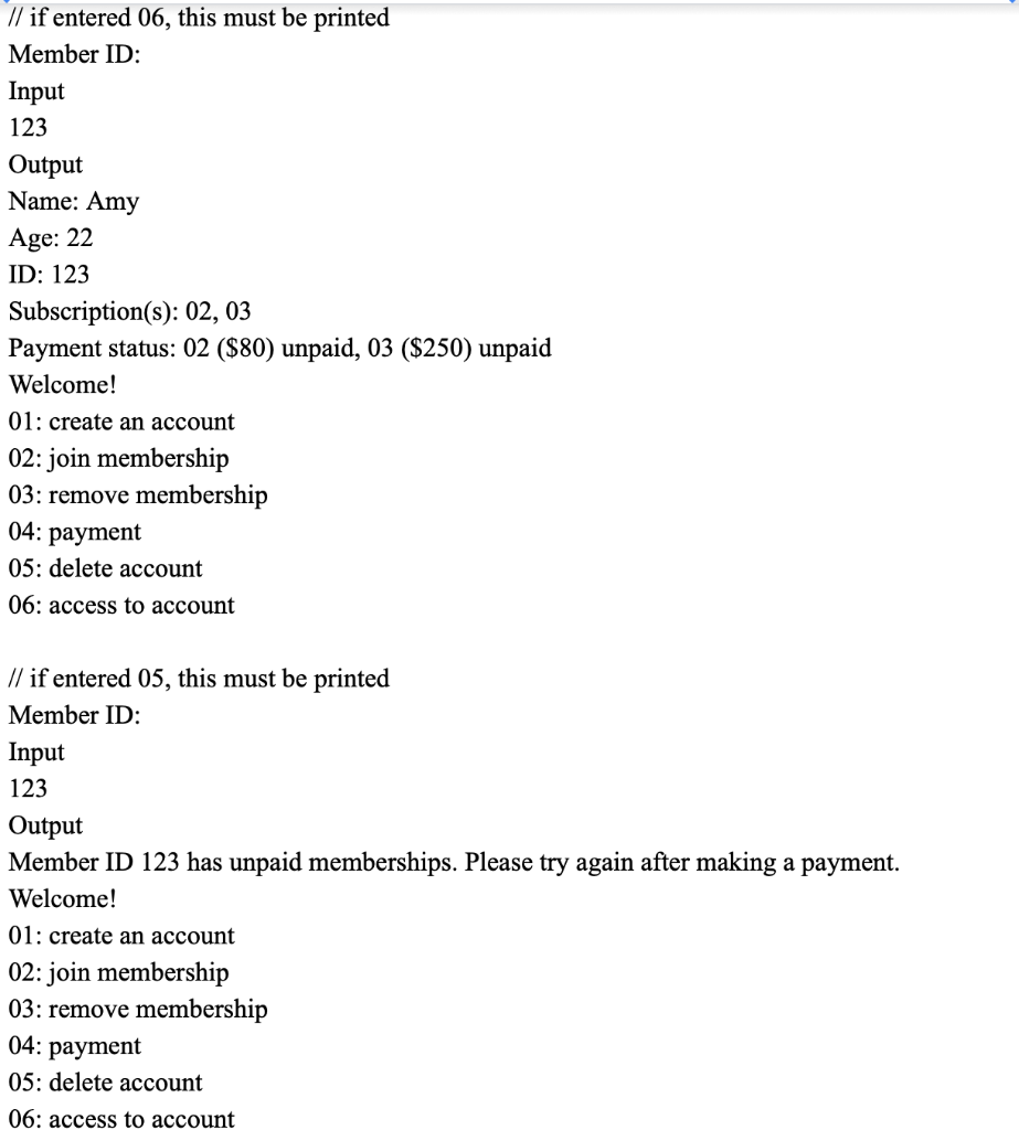 Solved Gym Membership Program: This program asks for orders | Chegg.com