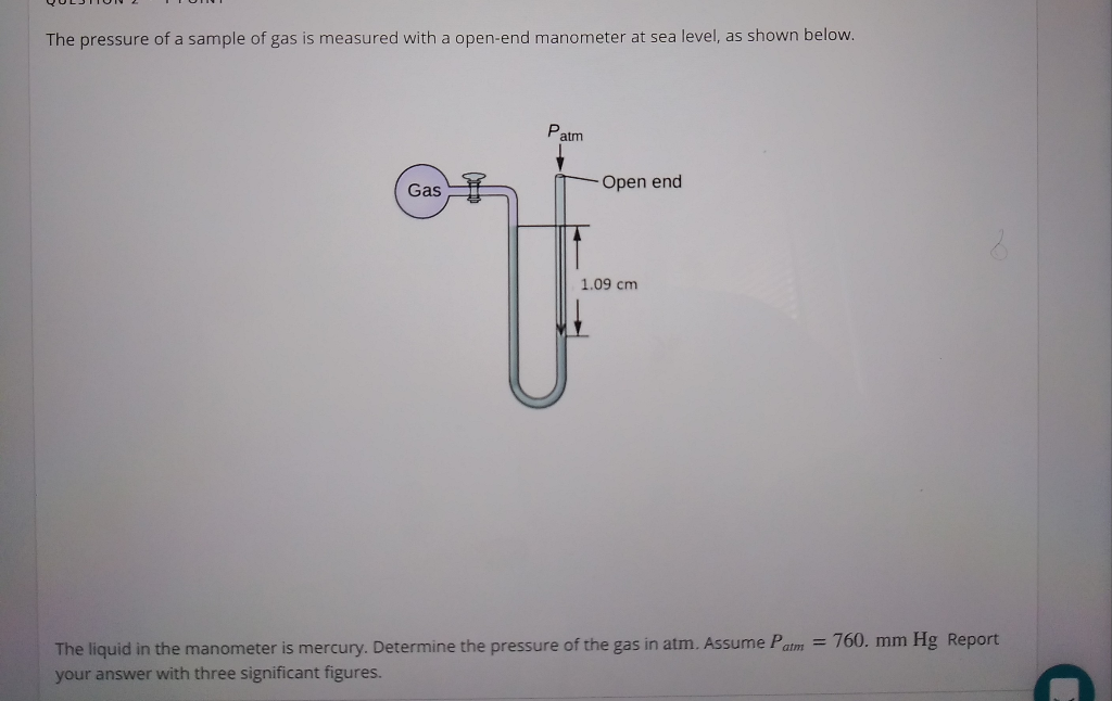 Solved The pressure of a sample of gas is measured with a | Chegg.com