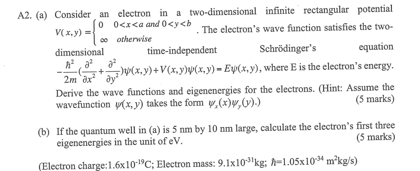 Solved (a) Consider an electron in a two-dimensional | Chegg.com