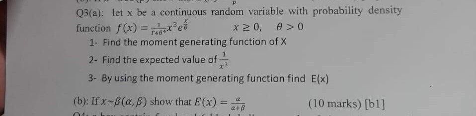 Solved Q3(a): let x be a continuous random variable with | Chegg.com