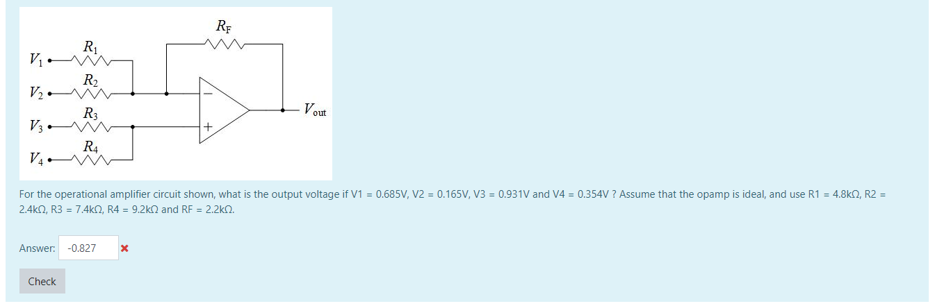 Solved RE R VW R V2_W R3 V3_W R4 VOUT + For the operational | Chegg.com