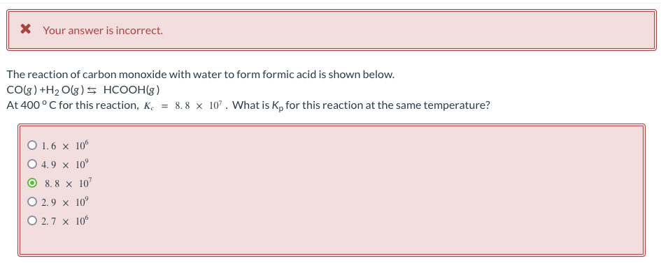 Solved The reaction of carbon monoxide with water to form | Chegg.com
