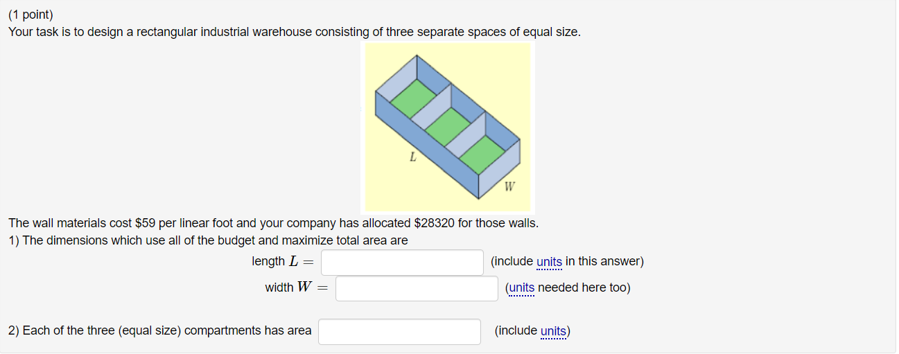 Solved (1 point) Your task is to design a rectangular | Chegg.com