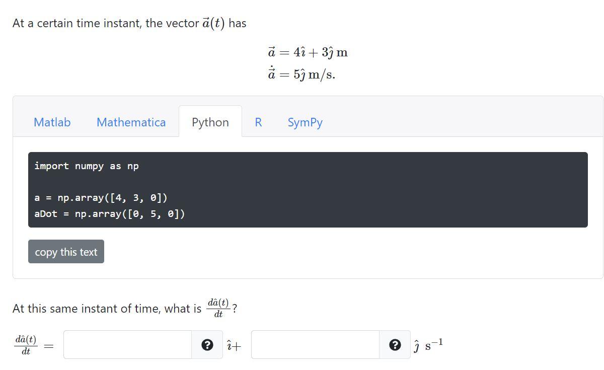 Solved At a certain time instant, the vector alt) has ã= 4î | Chegg.com