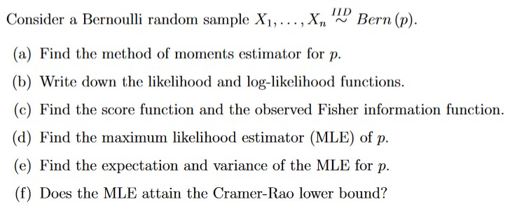 Solved Consider a Bernoulli random sample | Chegg.com