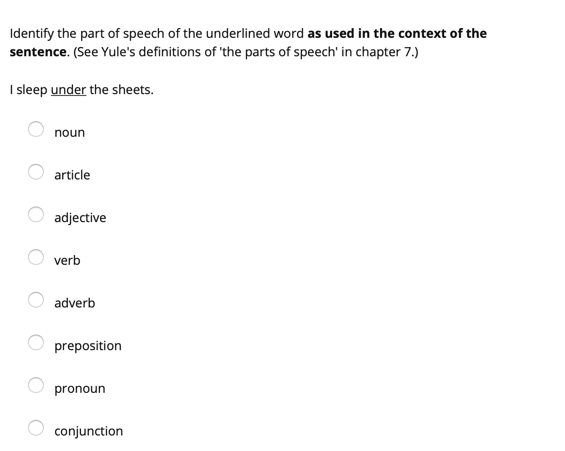Solved Identify the part of speech of the underlined word as | Chegg.com