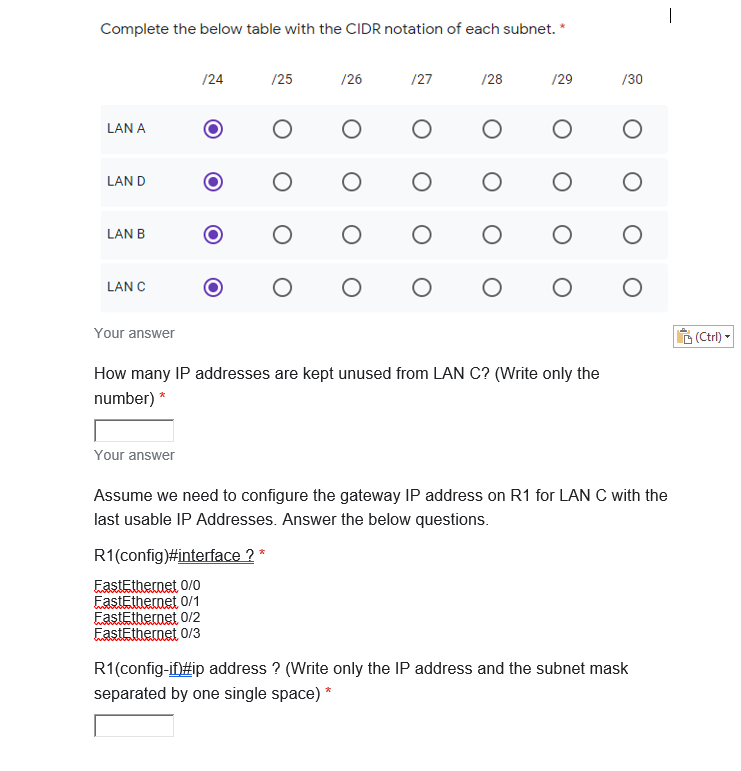 Solved Complete the below table with the CIDR notation of | Chegg.com