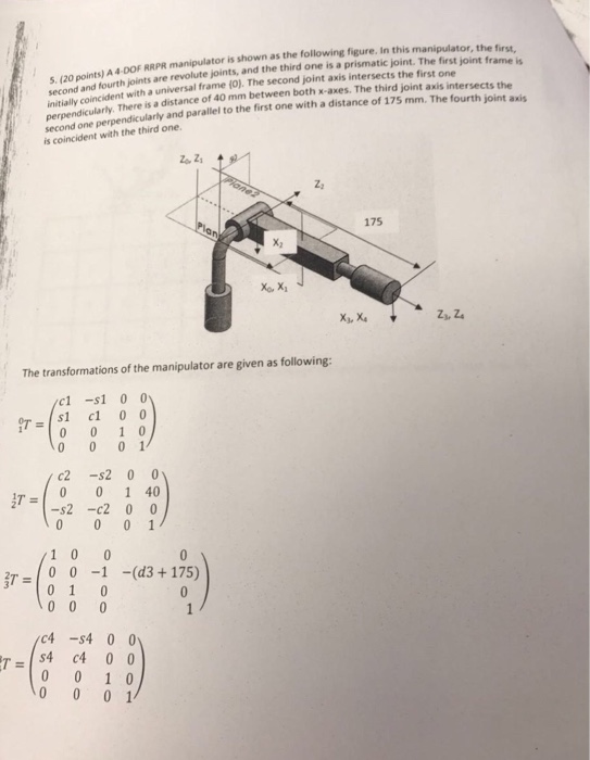 RRPR manipulator is shown as the following figure. In | Chegg.com