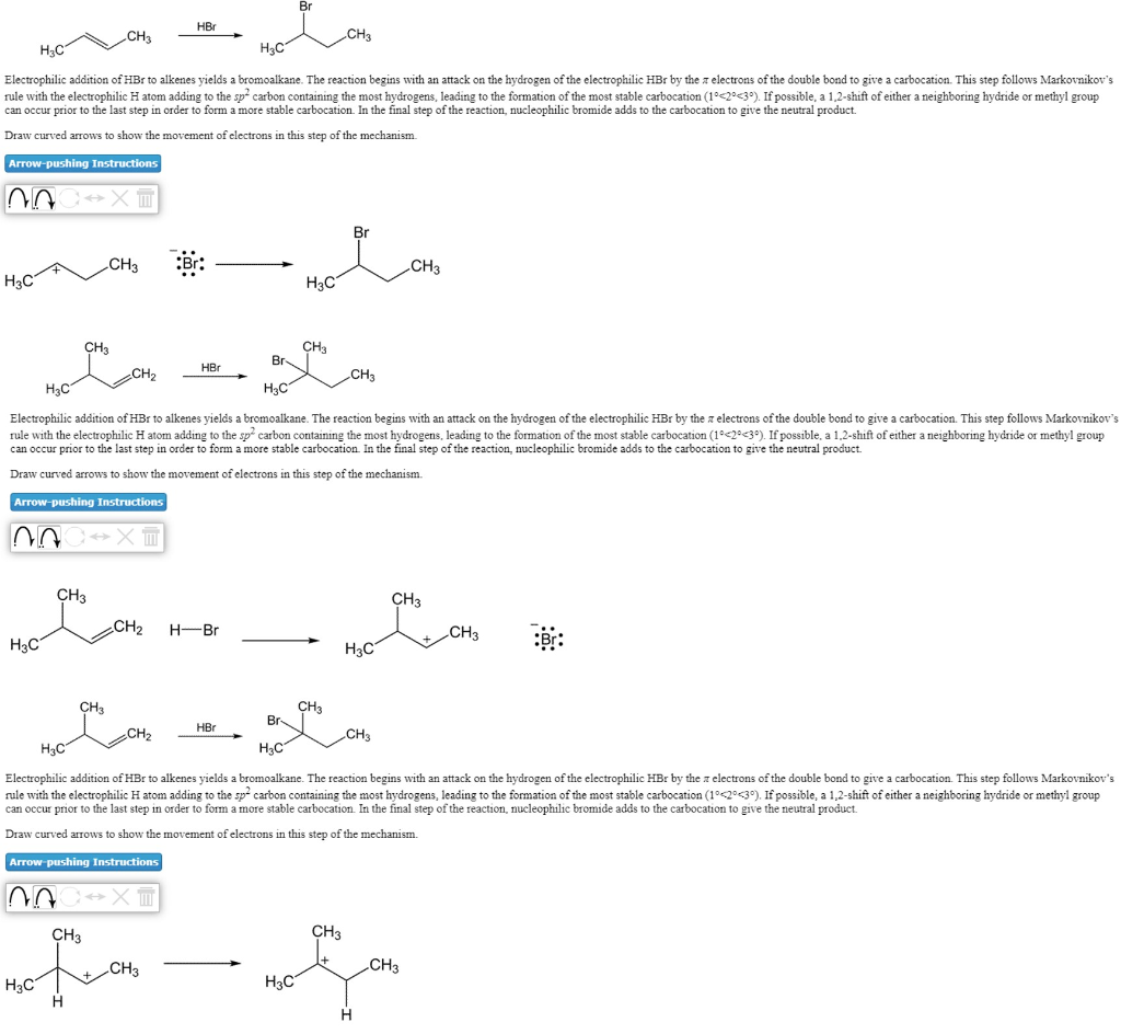 Solved HBO CH3 CH3 H3C H3C Electrophilic addition of HBr to | Chegg.com