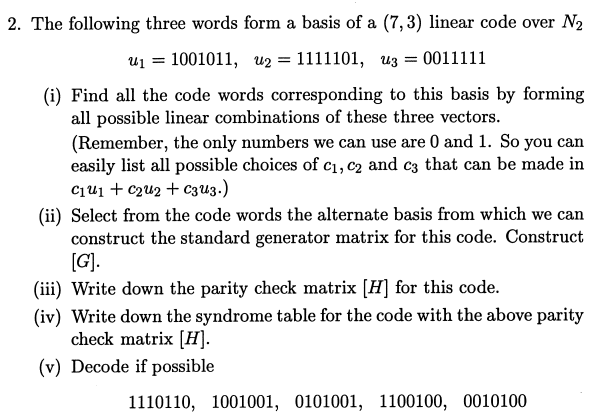 Solved The following three words form a basis of a (7,3) | Chegg.com