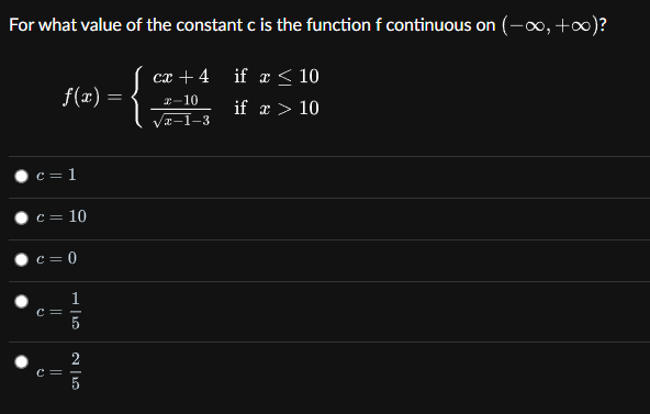 Solved For what value of the constant c is the function f | Chegg.com