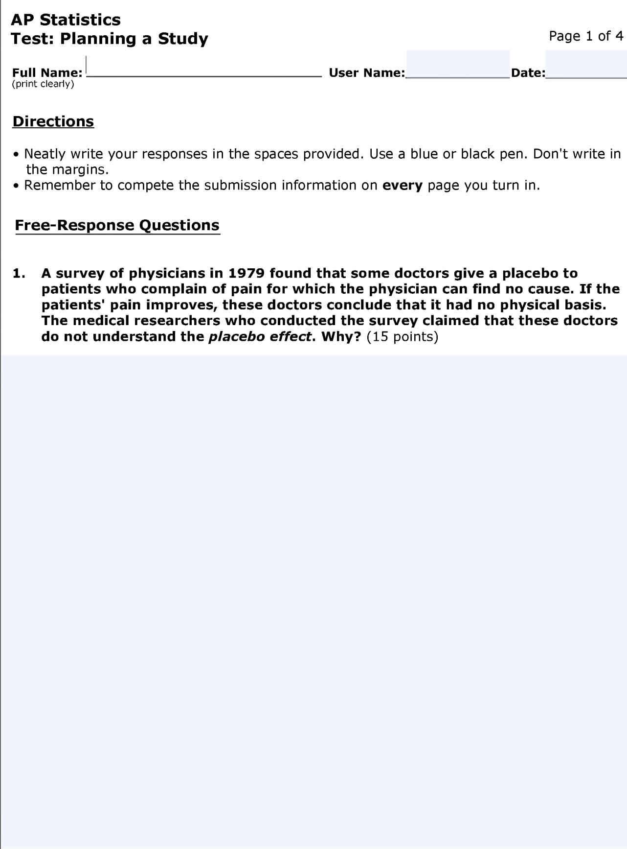 Solved AP StatisticsTest: Planning a StudyFull Name(print | Chegg.com