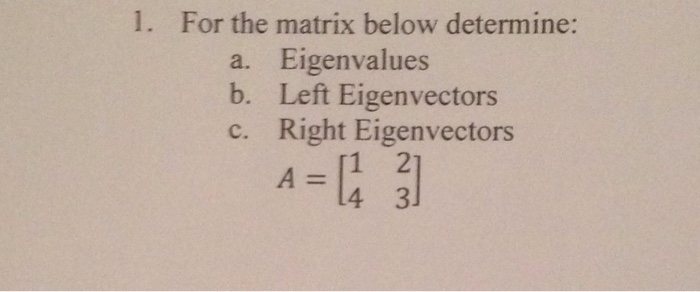 Solved For the matrix below determine: Eigenvalues Left | Chegg.com