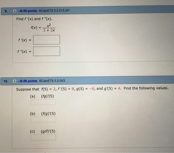 Solved 1. -19.09 points SCalcET8 3.2.501.XP Differentiate. | Chegg.com Solved 1. -19.09 points SCalcET8 3.2.501.XP Differentiate. | Chegg.com