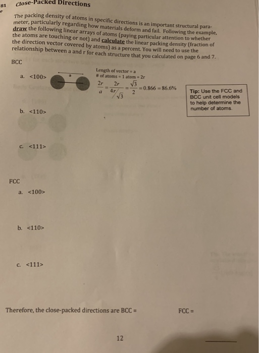Solved 81 close-Packed Directions The packing density of | Chegg.com