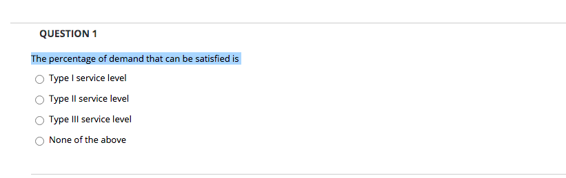 Solved QUESTION 1 The percentage of demand that can be | Chegg.com