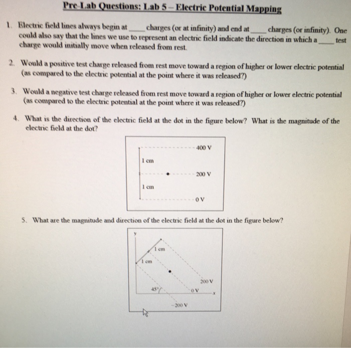 Solved Pre Lab Questions: Lab 5-Electric Potential Mapping | Chegg.com