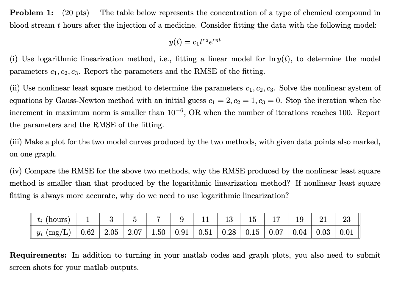 Problem 1: (20 pts) The table below represents the | Chegg.com