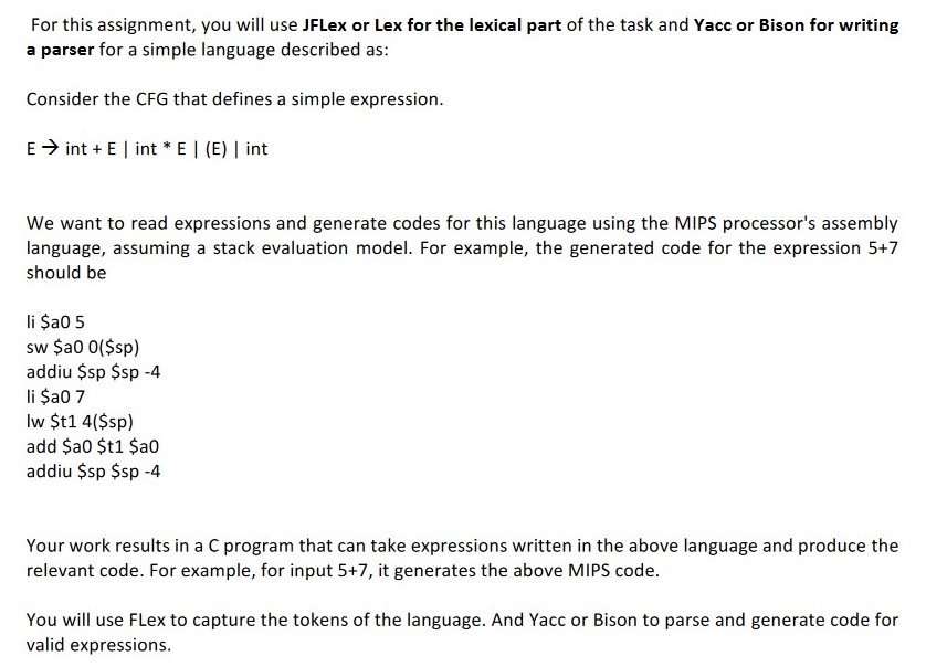 Solved For this assignment, you will use JFLex or Lex for | Chegg.com