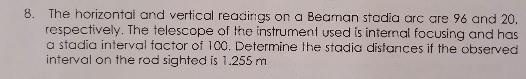 Solved 8. The horizontal and vertical readings on a Beaman | Chegg.com