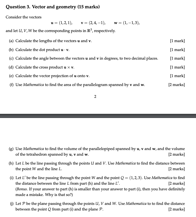 Solved W= [1 mark] Question 3. Vector and geometry (15 | Chegg.com