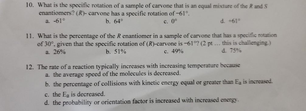 Solved 10. What is the specific rotation of a sample of | Chegg.com