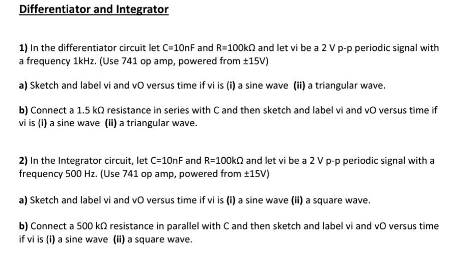 Solved Differentiator and Integrator 1) In the | Chegg.com