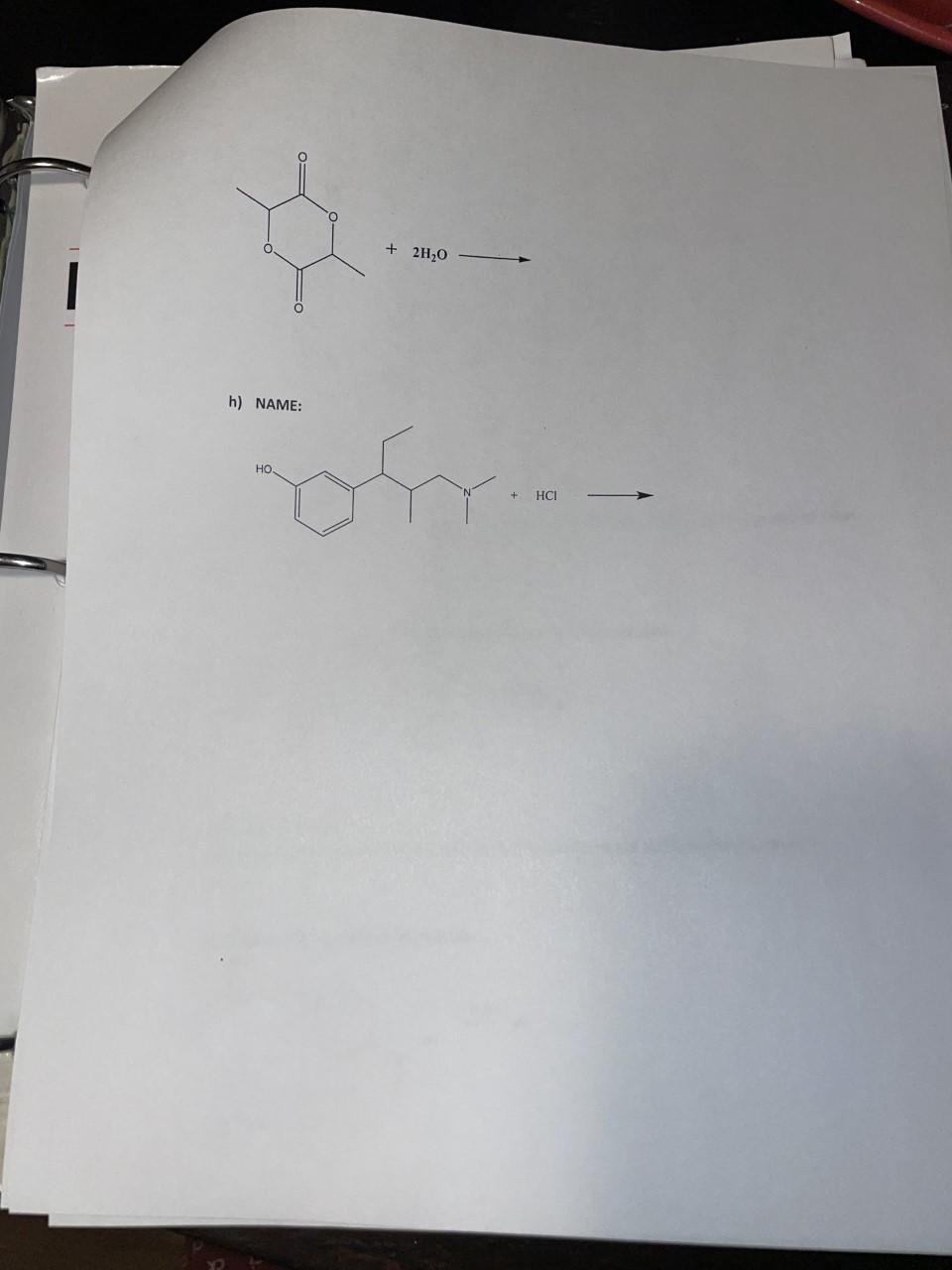 Solved +2H2O h) NAME: +HCl | Chegg.com
