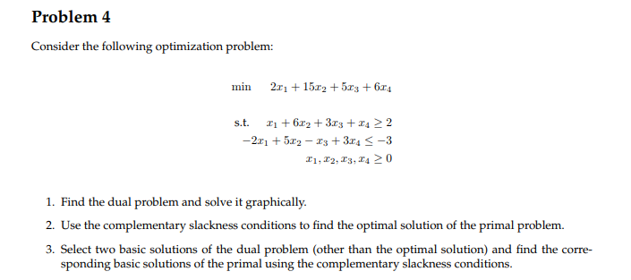 Solved Problem 4 Consider the following optimization | Chegg.com