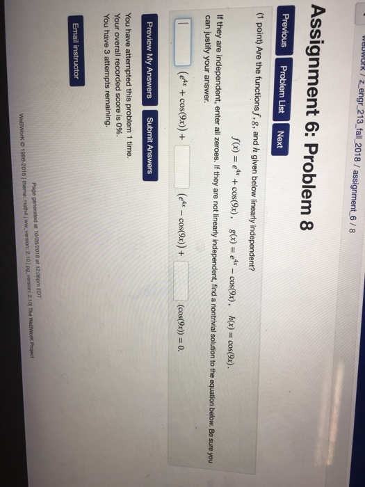 Solved OWBrR/z engr 213_fall_2018/ assignment 6/8 Assignment | Chegg.com