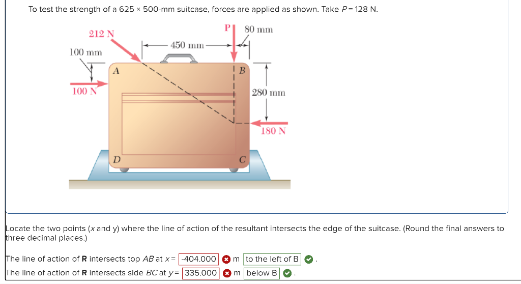 Solved To test the strength of a 625×500−mm suitcase, forces | Chegg.com