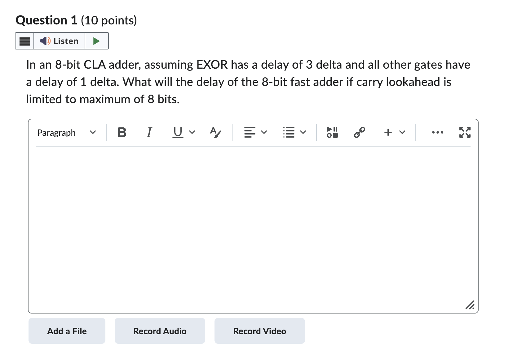 Solved In an 8-bit CLA adder, assuming EXOR has a delay of 3 | Chegg.com